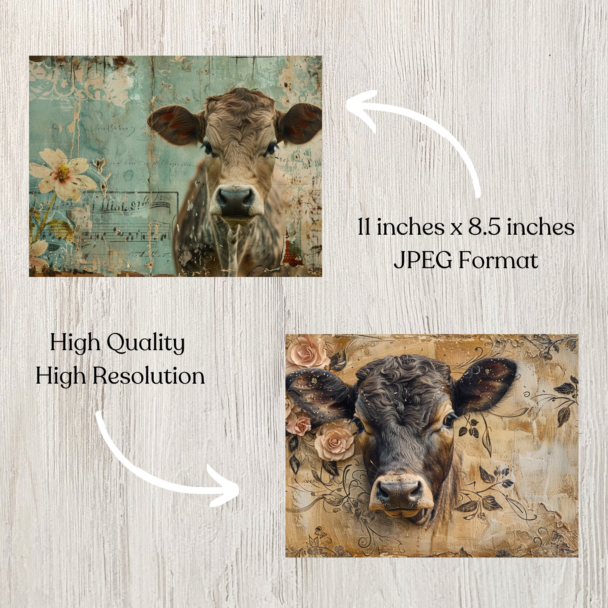 Cow Junk Journal Page Bundle Farm Animal Printable Scrapbooking Pages ...