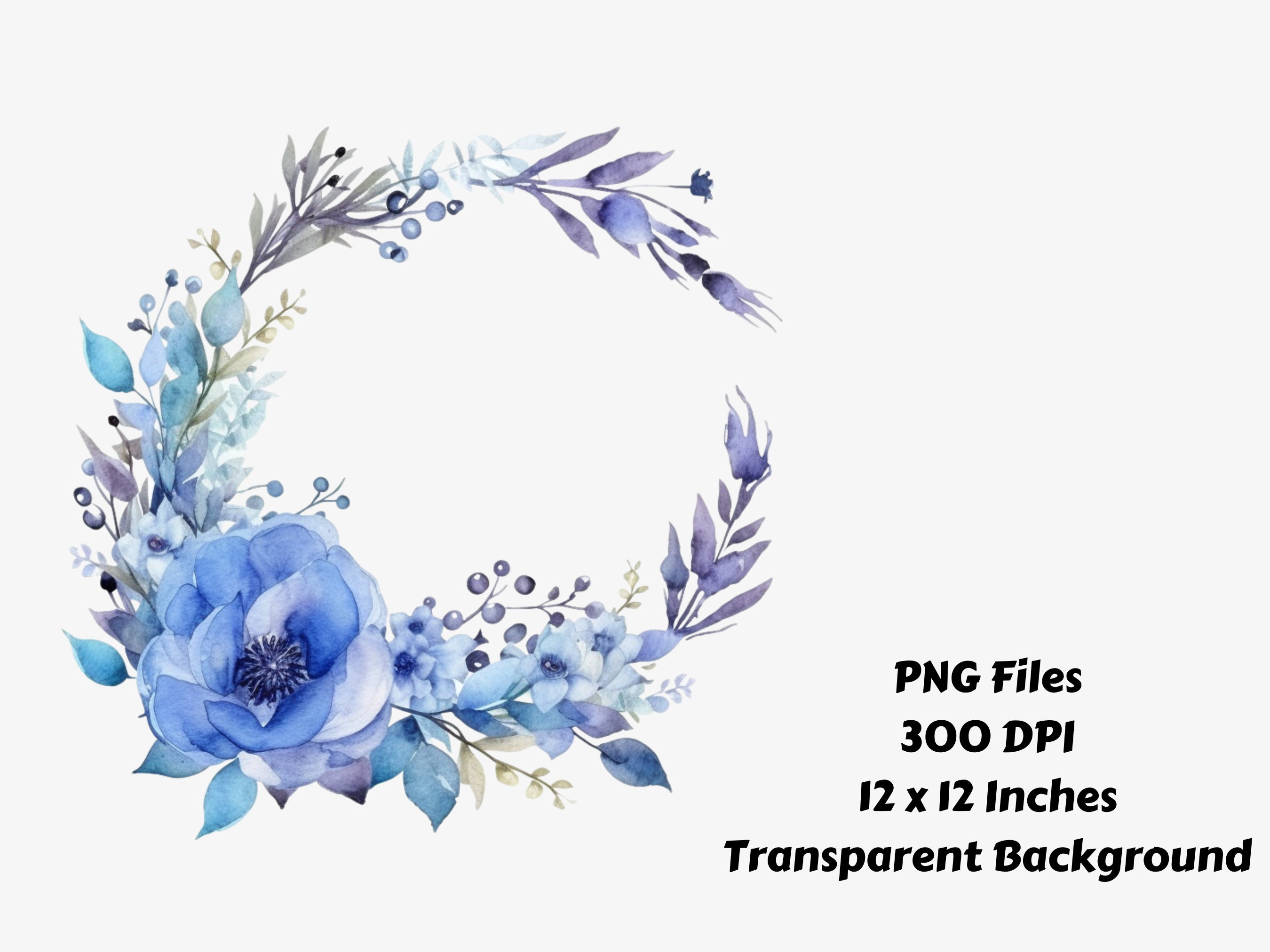 Watercolor Blue Floral Wreath Clipart | Floral Wreath Digital Images ...