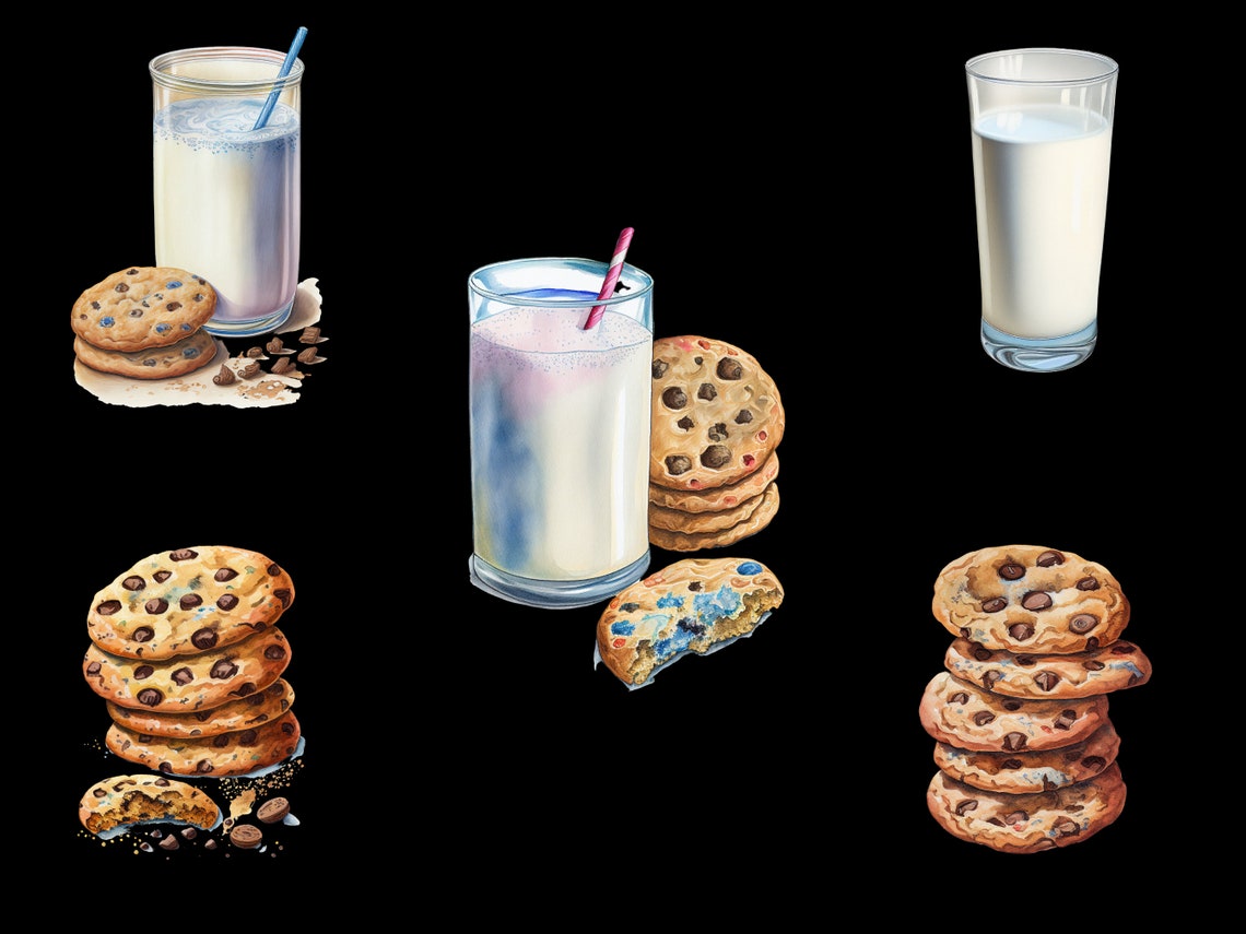 Watercolor Milk and Cookies Clipart Bundle Milk and Cookies - Etsy