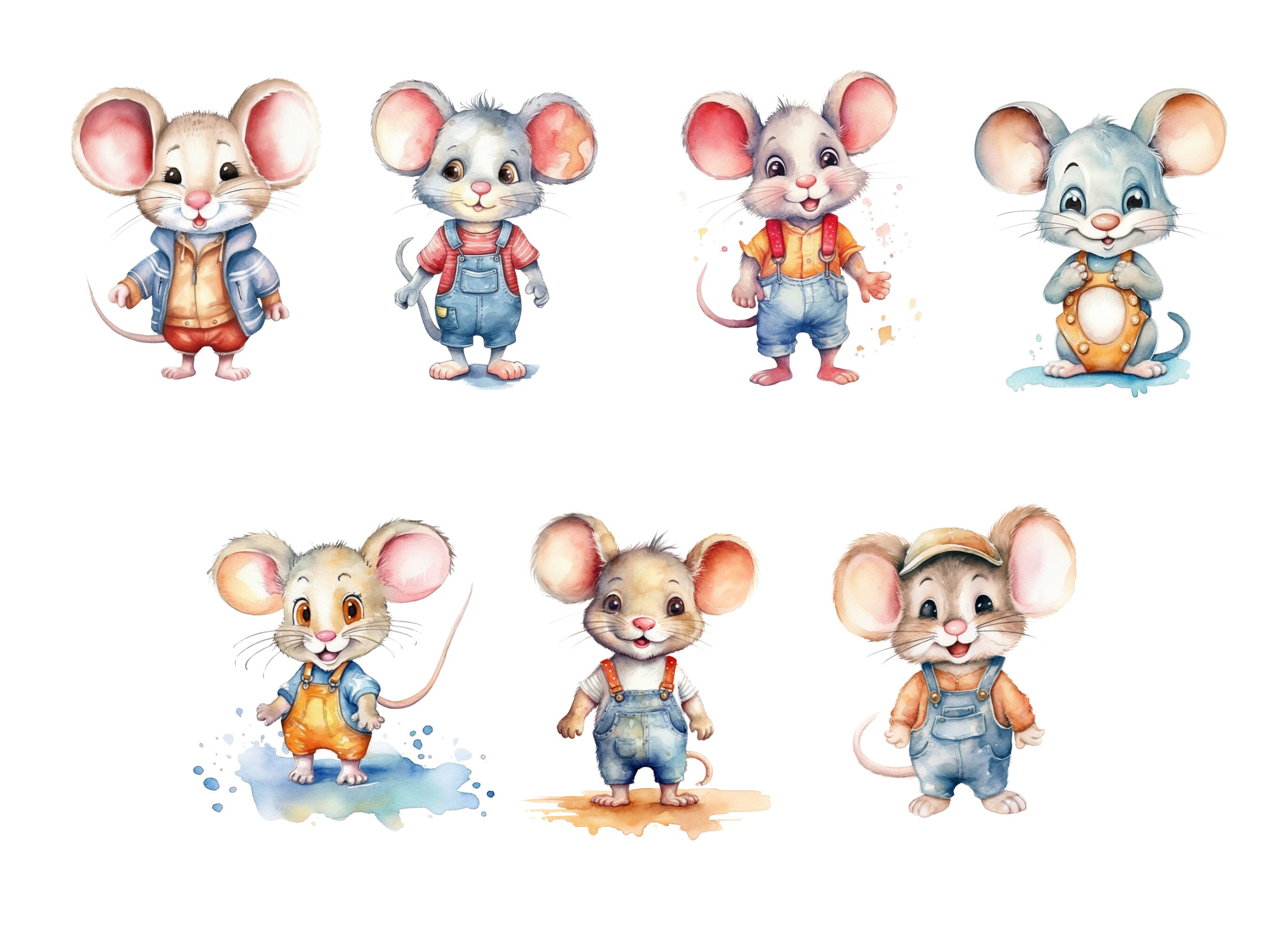 Watercolor Mouse Clipart Bundle Mouse Digital Images Mouse PNG Digital ...