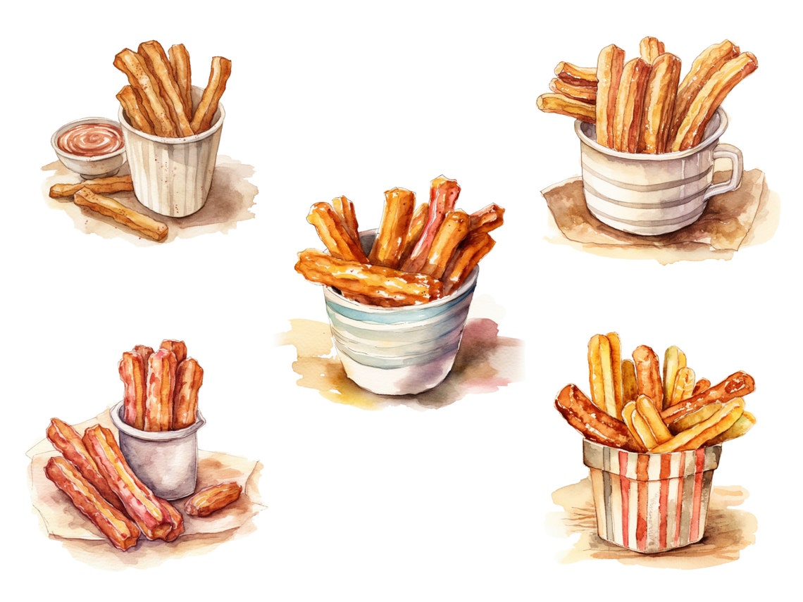 Watercolor Churros Clipart Bundle Churros PNG Fast Food Digital Images ...