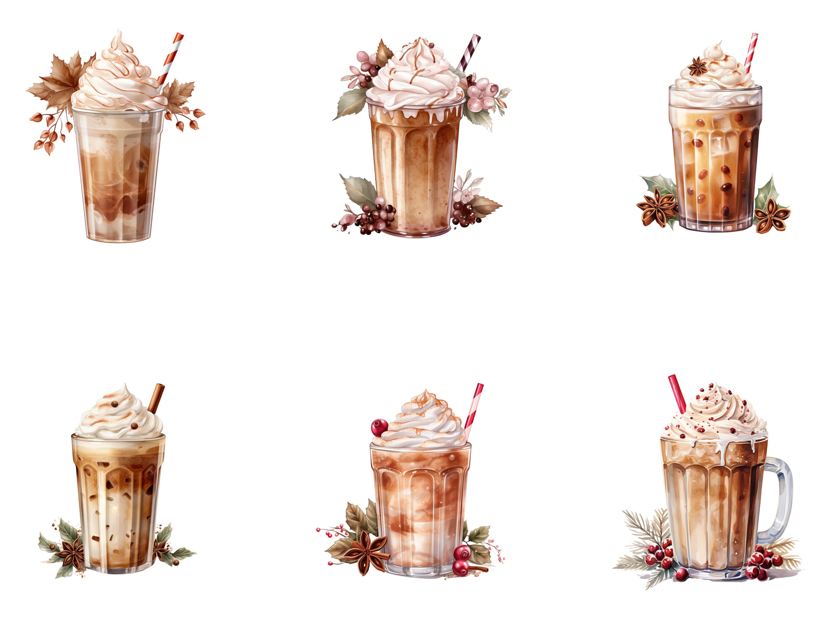 Watercolor Christmas Iced Coffee Clipart | Christmas PNG | Sublimation ...