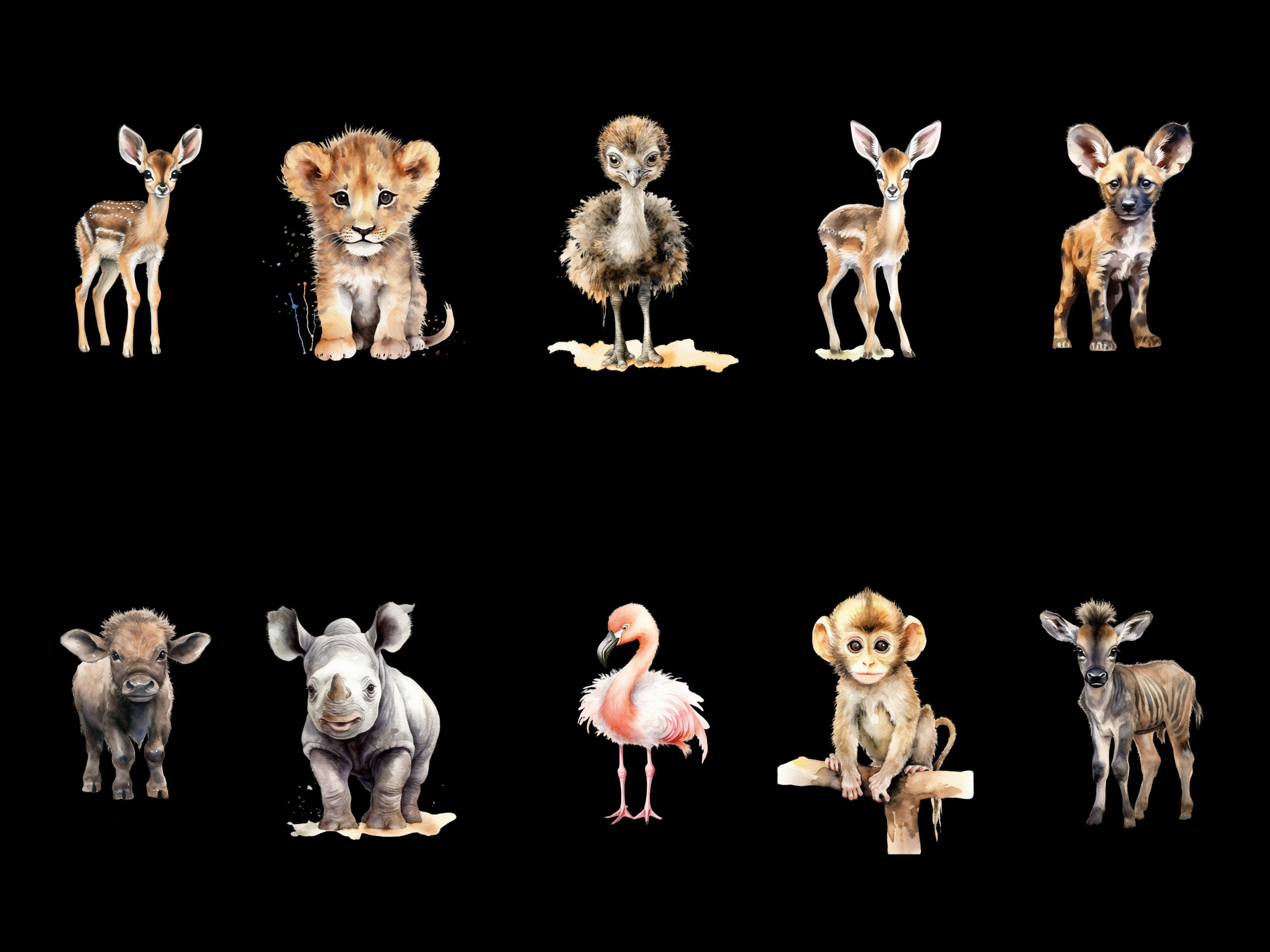 Watercolor Baby Safari Animal Clipart Bundle Animal PNG - Etsy