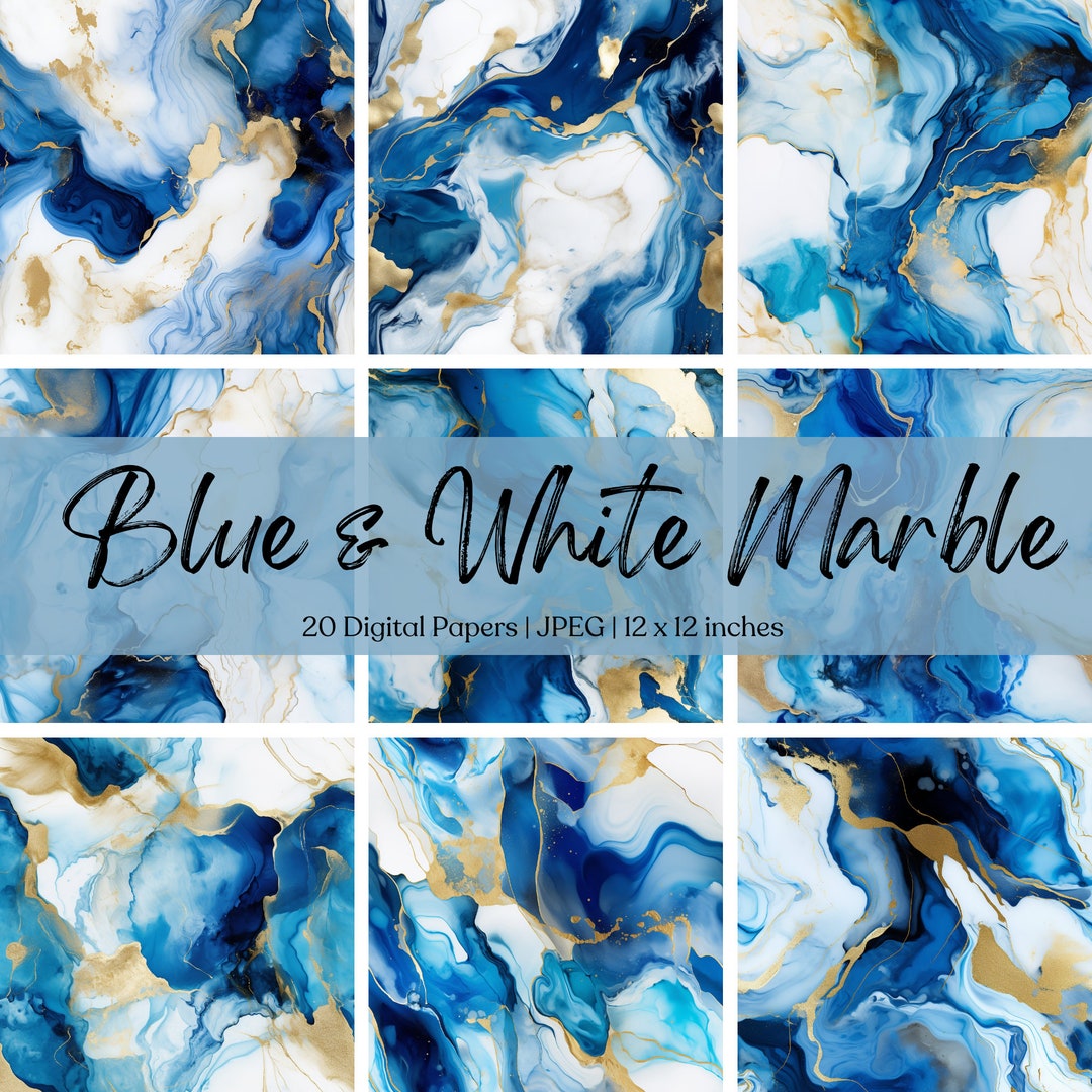 Blue and White Marble Digital Paper | Alcohol Ink Background | Card ...