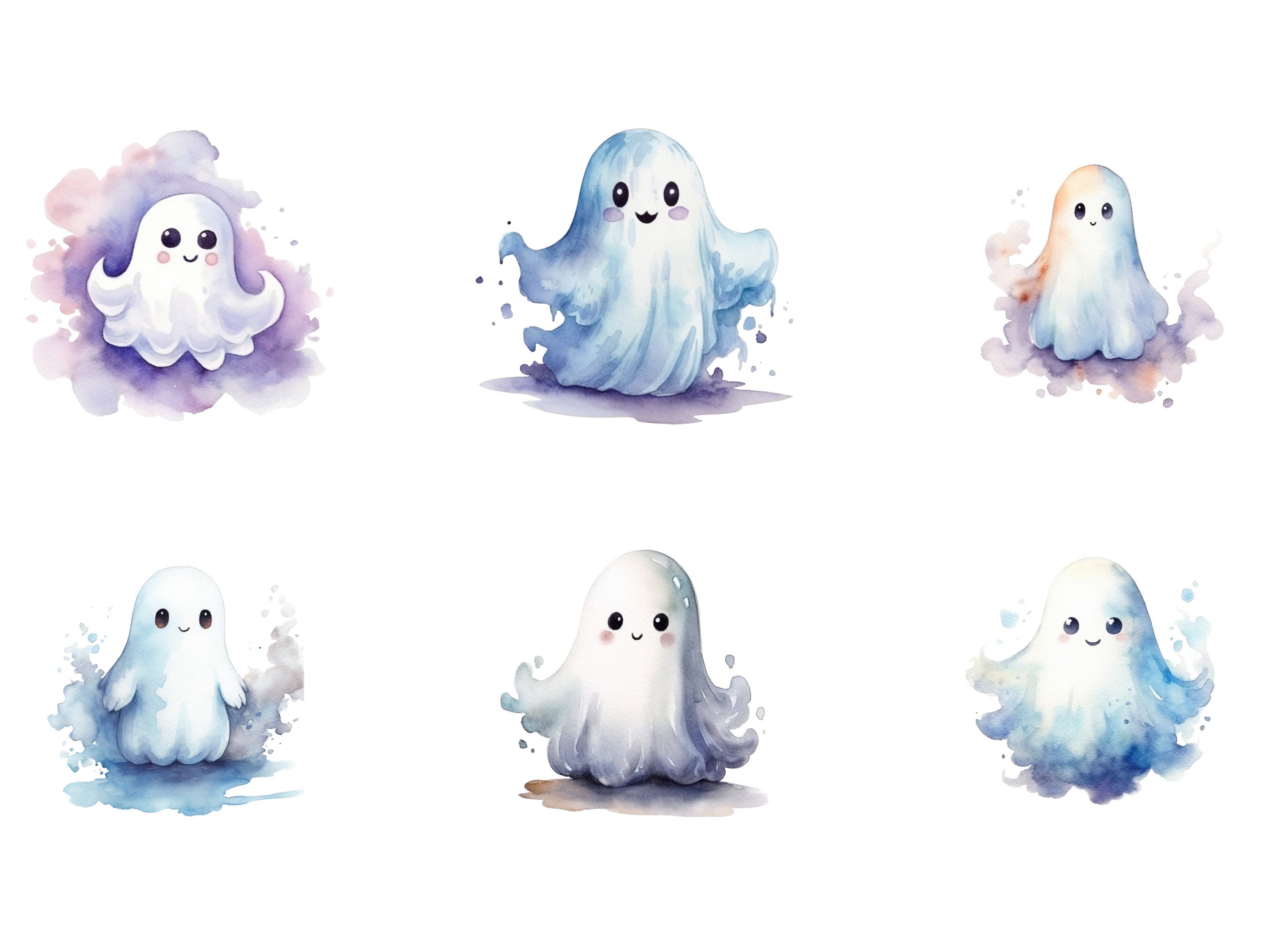 Watercolor Ghost PNG Clipart Bundle Halloween PNG Cute - Etsy