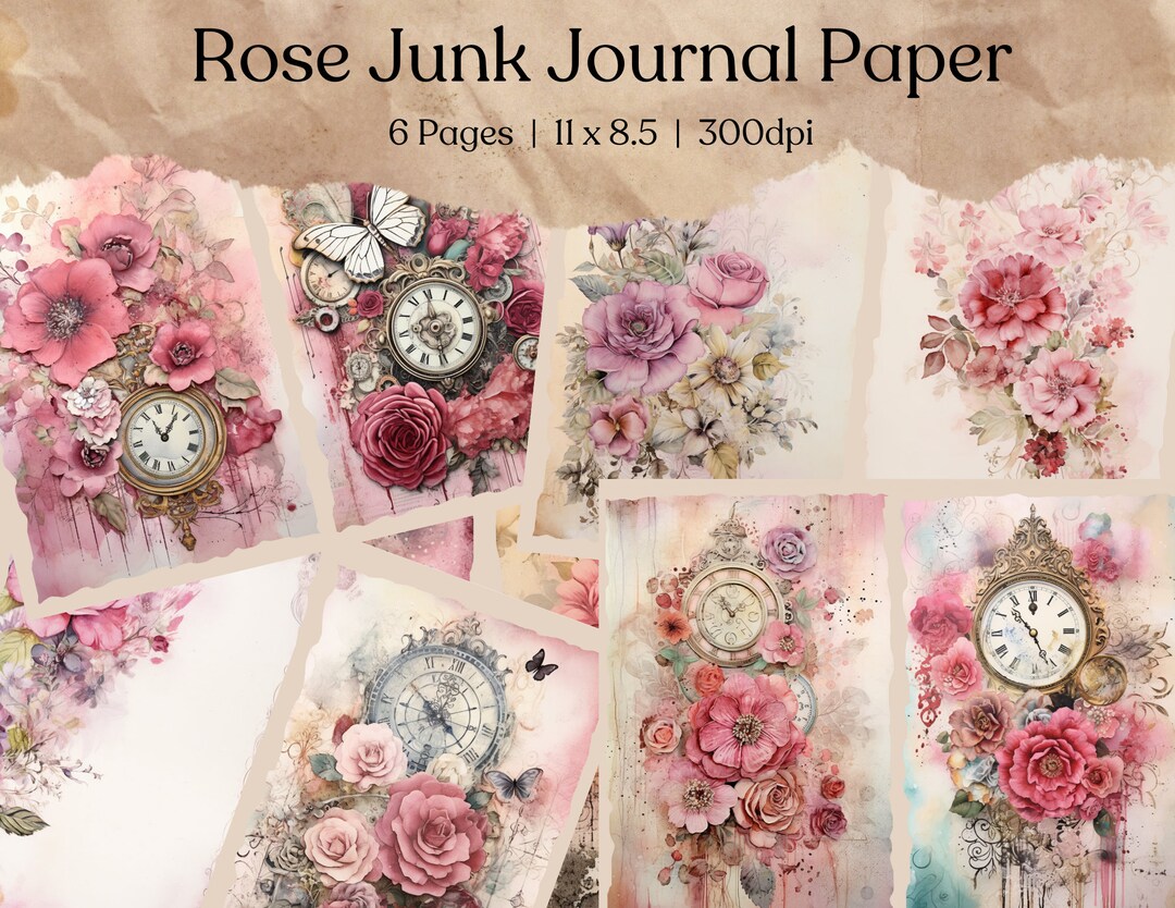 Pink Rose Junk Journal Pages Vintage Rose Junk Journal Kit Junk Journal ...