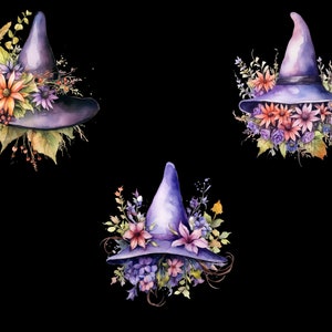 Watercolor Floral Witches Hat Clipart Bundle | Floral Digital Images ...