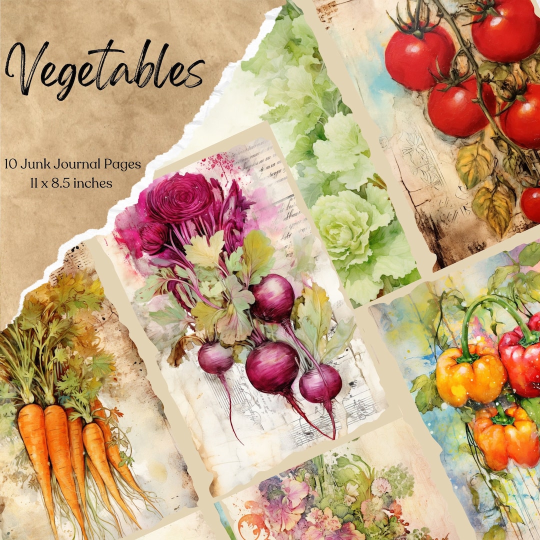 Vegetable Junk Journal Pages | Digital Scrapbook Paper Kit | Cooking ...