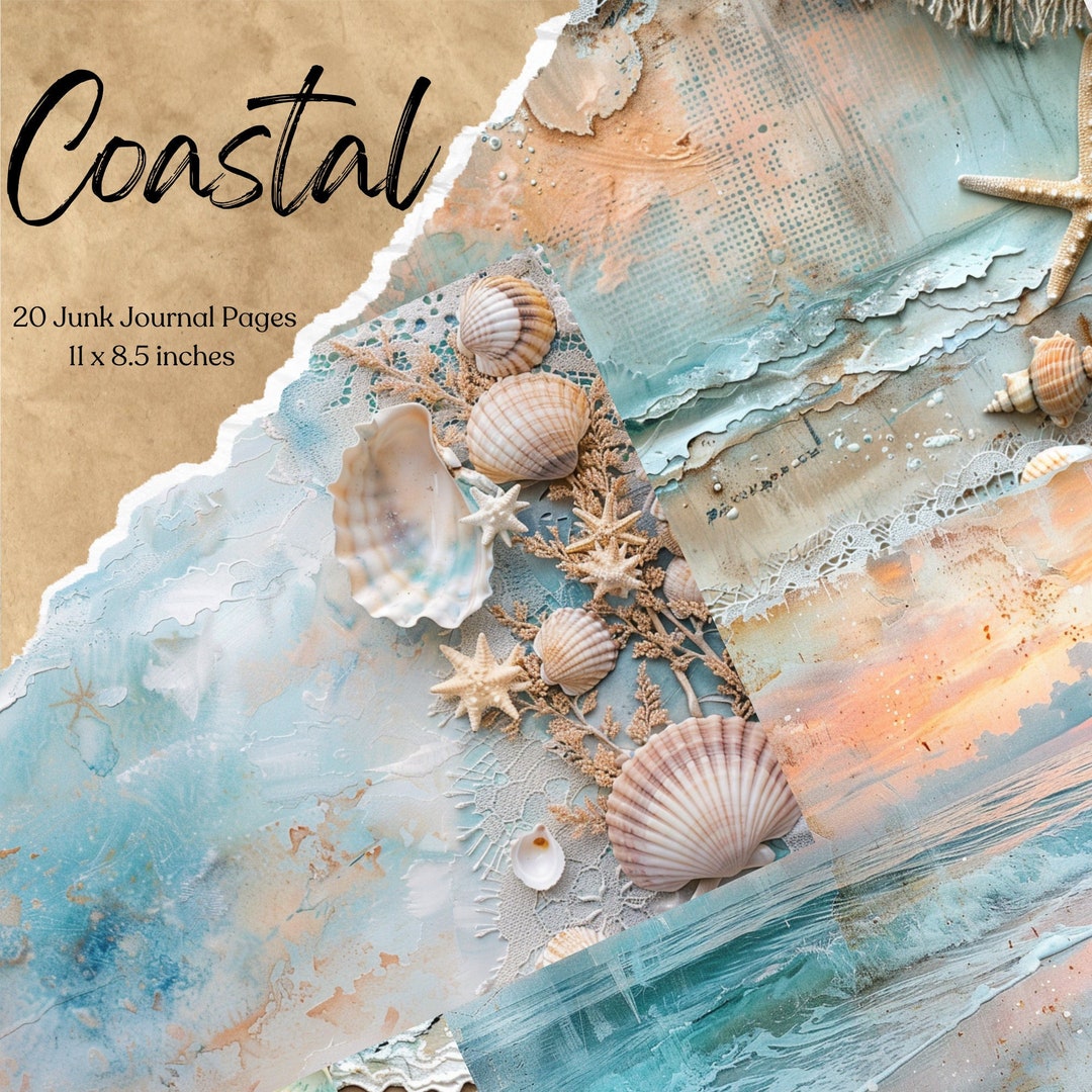 Coastal Junk Journal Page Beach Scrapbook Paper Printable Coastal ...