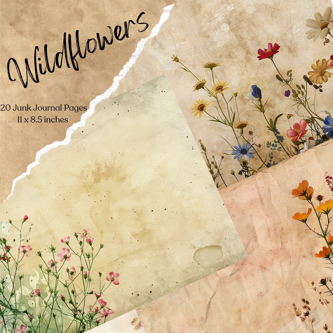 Wildflower Junk Journal Page Flower Printable Flower Paper Craft Paper ...
