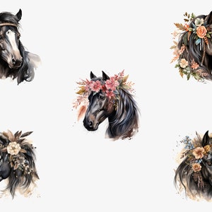Watercolor Boho Horse PNG Clipart Bundle | Bohemian Horse PNG | Boho ...