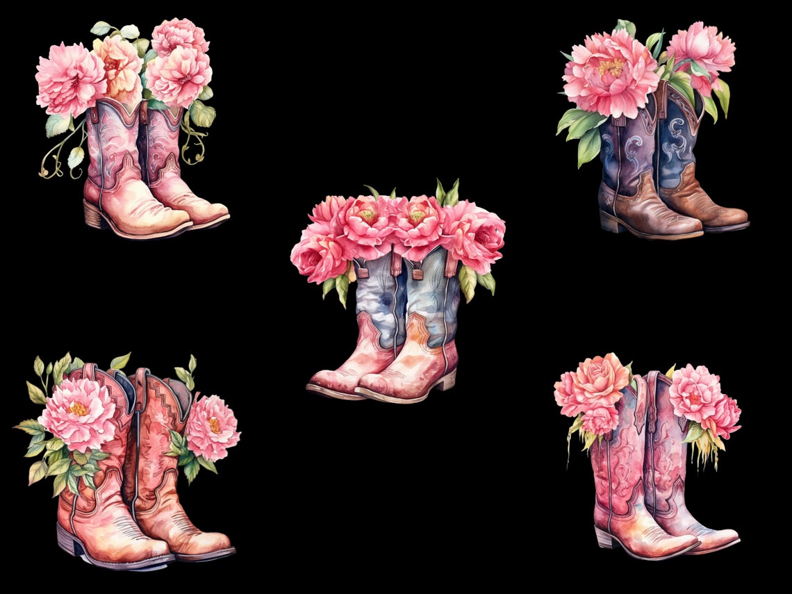 Watercolor Cowboy Boots Clipart Bundle Floral Cowboy Boot Graphics ...