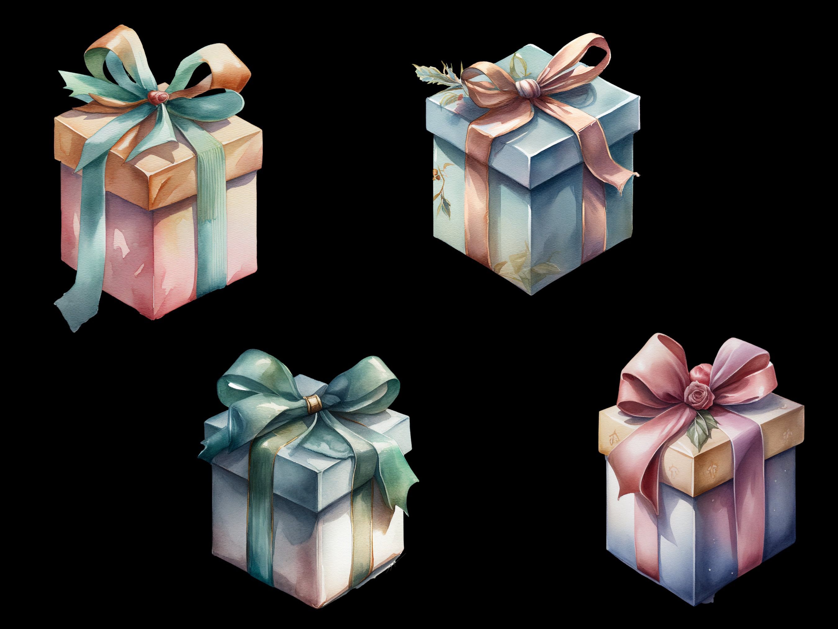 Watercolor Gift Box Clipart Bundle Gift Box Digital Images Gift Box ...