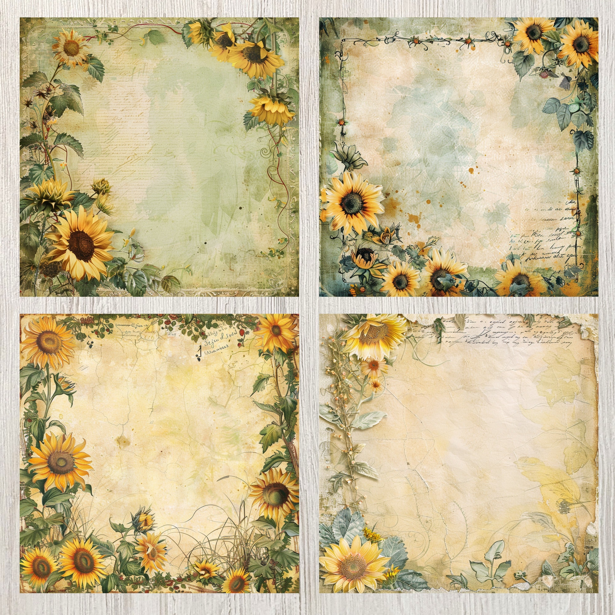 Sunflower Border Printable Digital Paper Pack | Background | Card ...