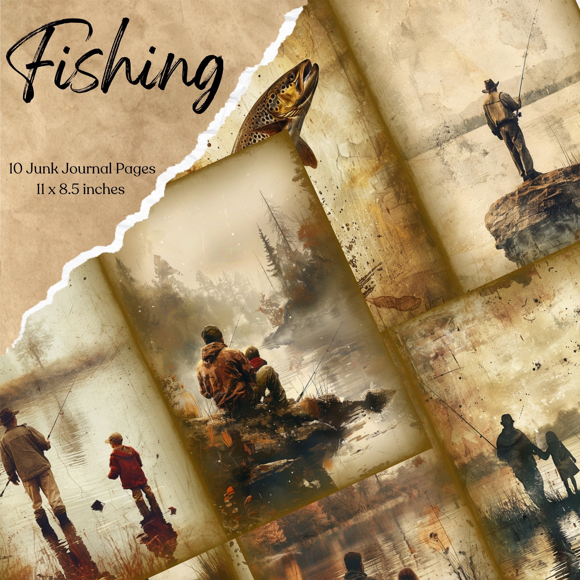 Fishing Junk Journal Pages | Fishermen Ephemera | Vintage | Father and ...