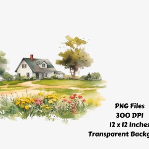 Watercolor Farmhouse Landscape Clipart Bundle | Farmhouse Digital ...