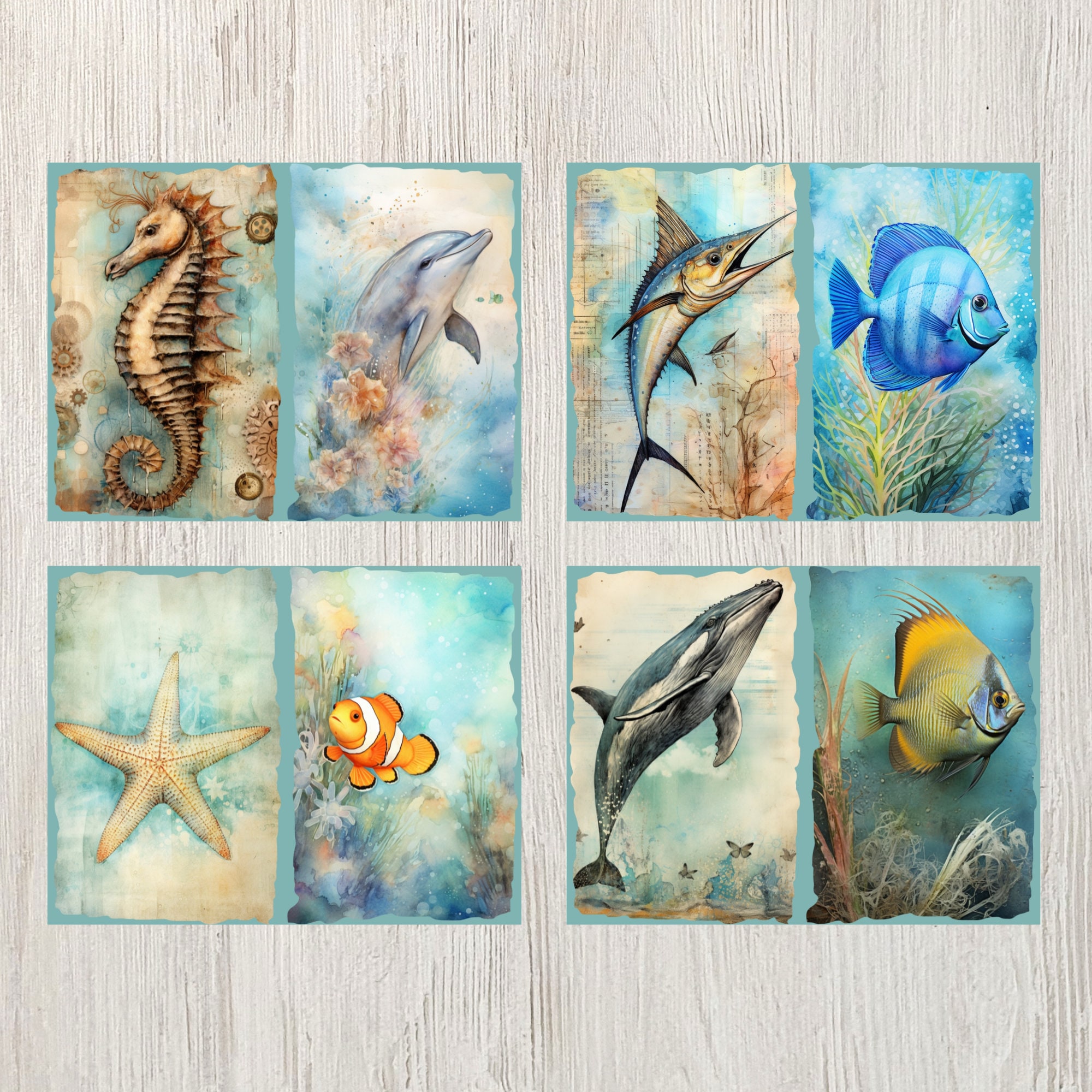 Ocean Animal Junk Journal Bundle | Background Paper | Digital Paper ...