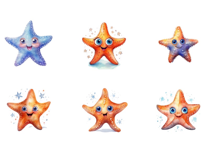 Watercolor Starfish Clipart Bundle Starfish Digital Images - Etsy