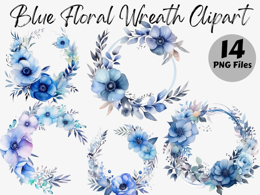 Watercolor Blue Floral Wreath Clipart | Floral Wreath Digital Images ...