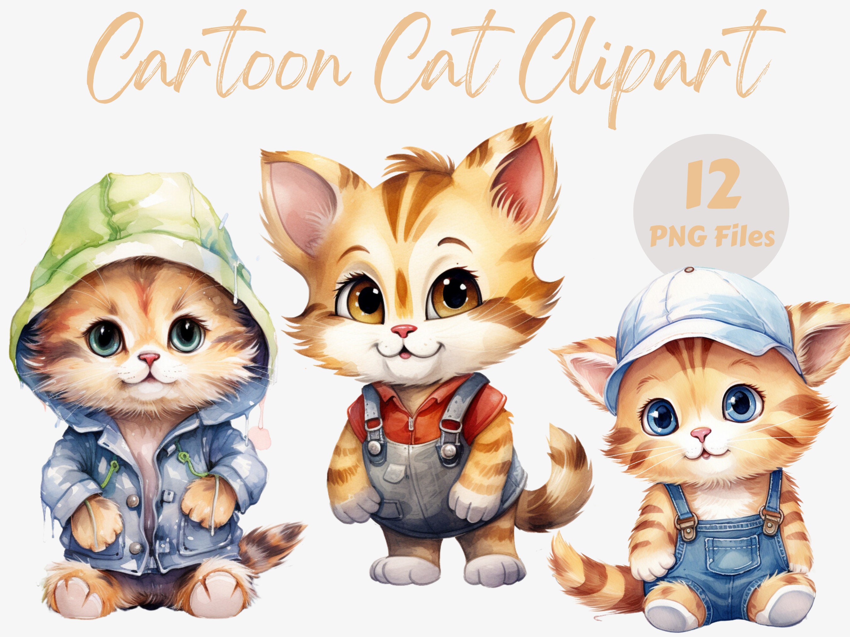 Watercolor Cat Clipart Bundle Cat PNG Digital Image Bundle Digital ...