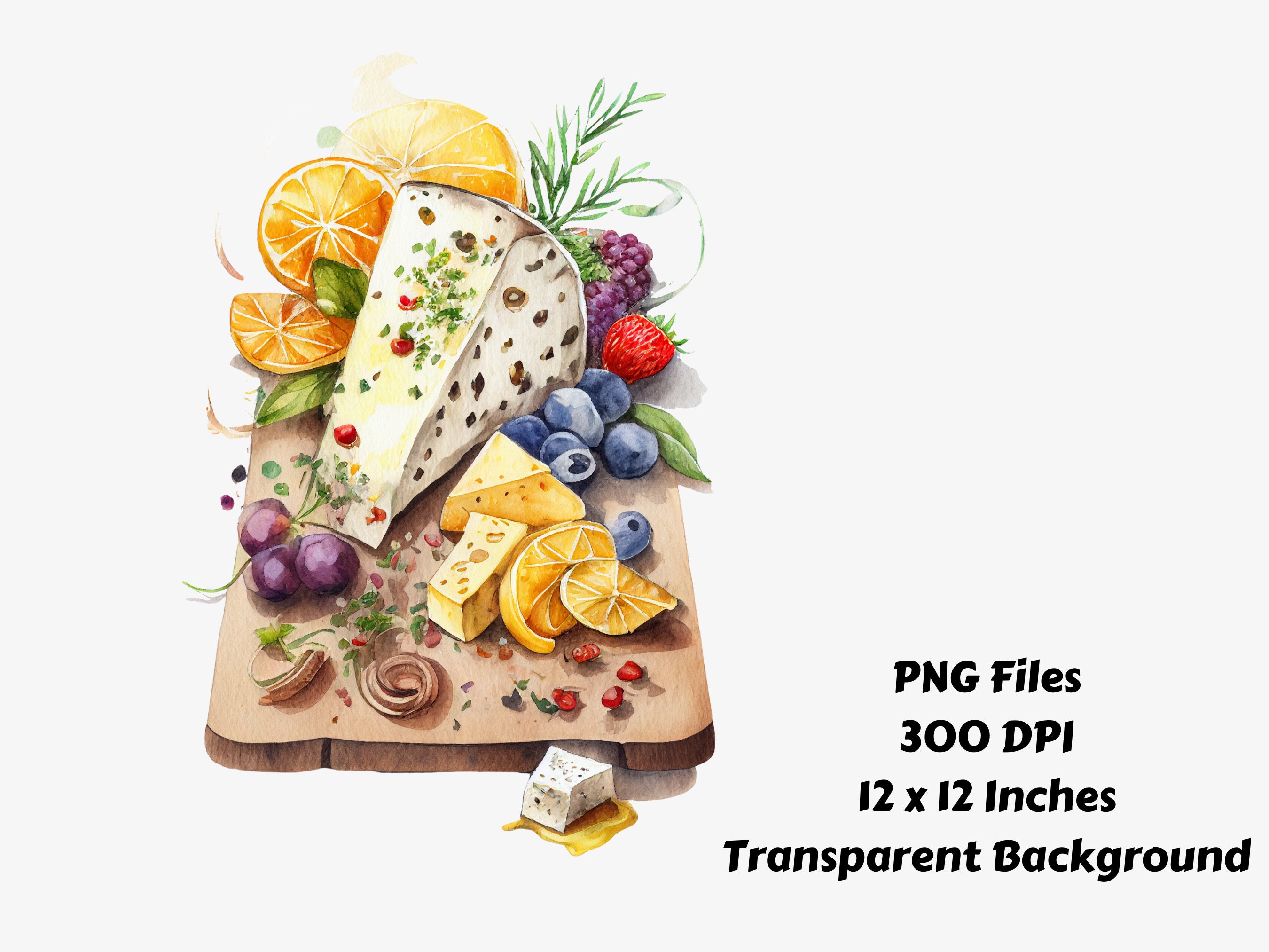 Watercolor Cheese Board Clipart Bundle Cheese Board Digital Images ...