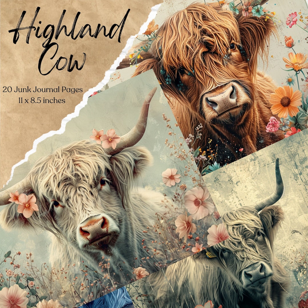 Highland Cow Junk Journal Page Bundle | Printable Scrapbooking Pages ...