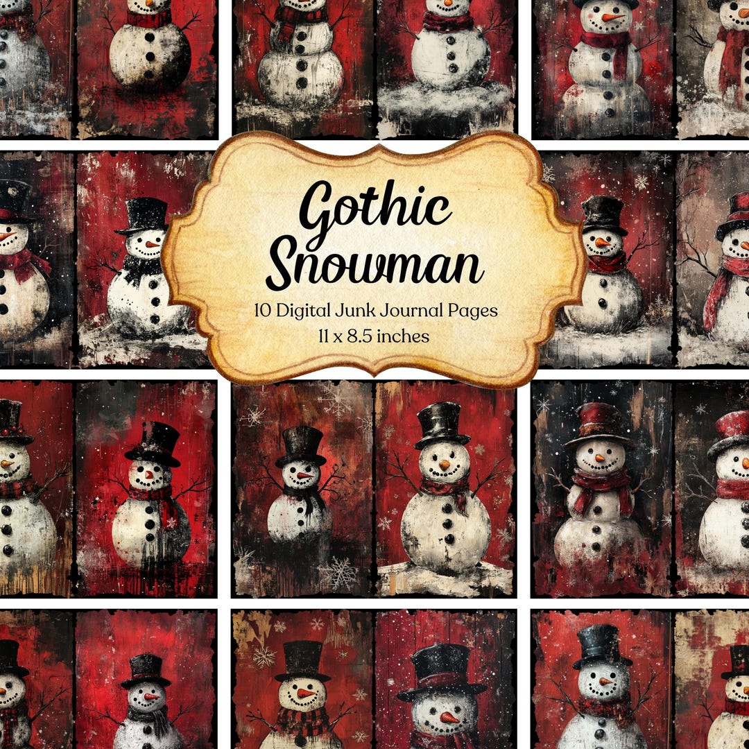 Gothic Snowman Junk Journal Page Kit Digital Paper Christmas Printable ...