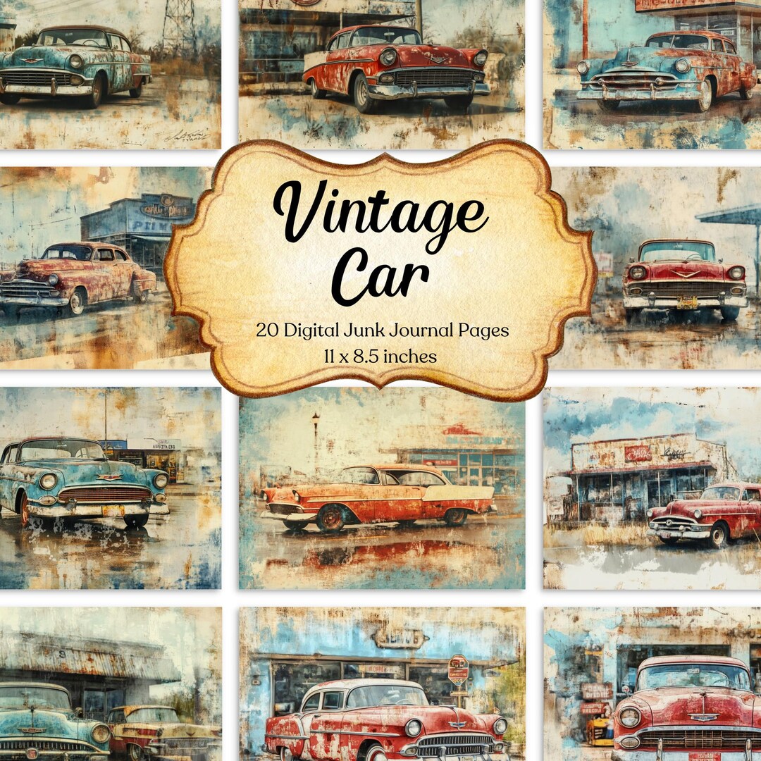 Vintage Vehicle Junk Journal Pages | Digital Scrapbook Paper ...