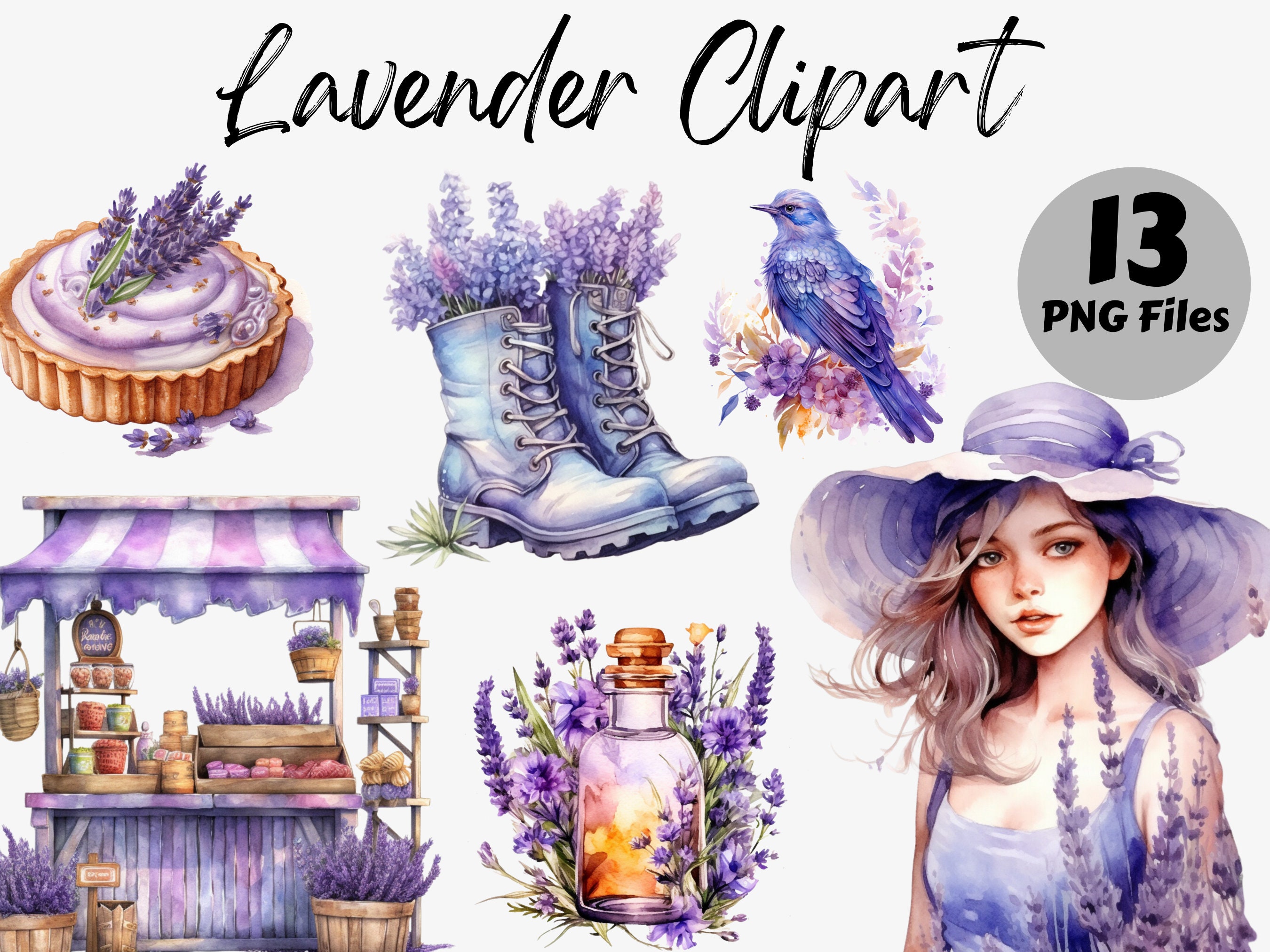 Watercolor Lavender Clipart Bundle Watercolor Lavender Graphics ...