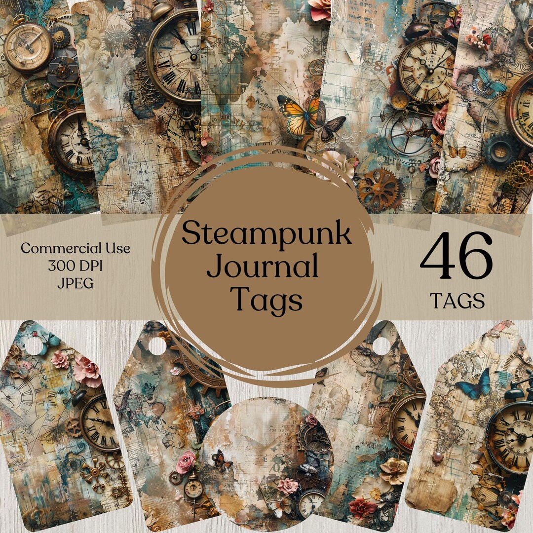 Steampunk Junk Journal Tag Kit Mechanical Printable Tag Vintage Paper ...