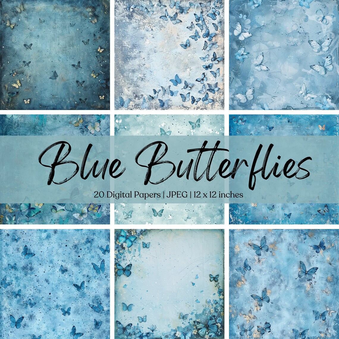 Blue Butterfly Printable Digital Paper Pack | Background | Card Making ...