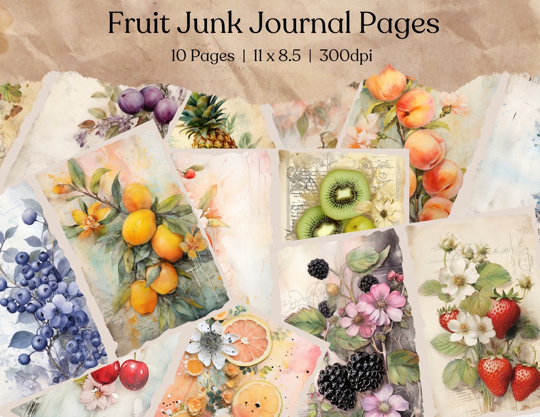 Fruit Junk Journal Pages | Digital Scrapbook Paper Kit | Printable ...