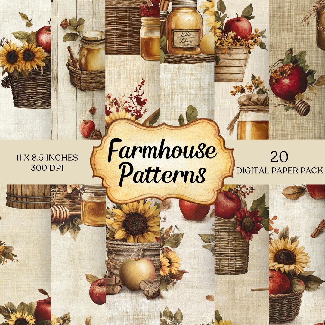 Farmhouse Patterns Junk Journal Kit, Rustic Digital Paper Pack, Country ...
