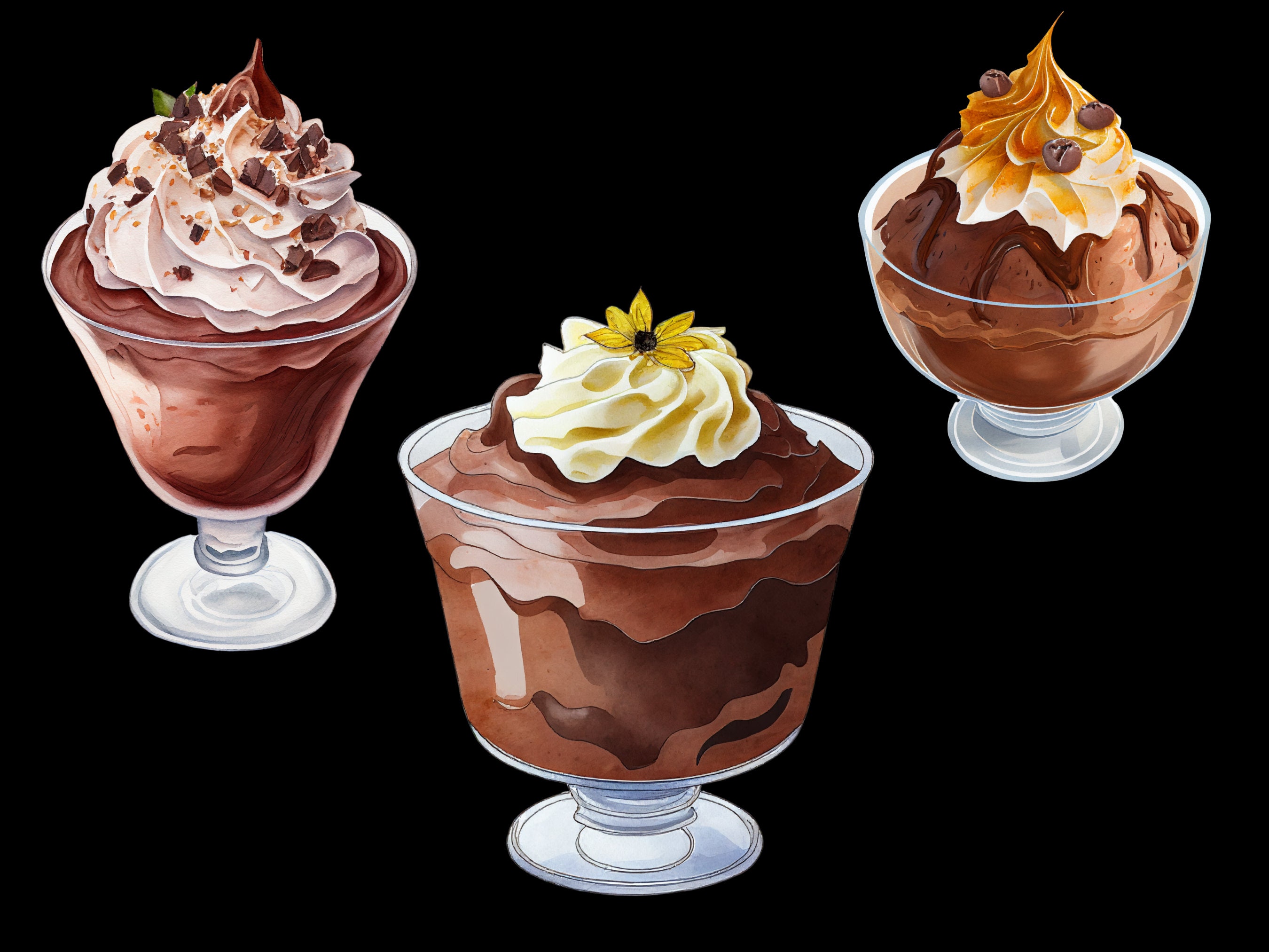 Watercolor Chocolate Mousse Clipart Bundle | Mousse Digital Images ...