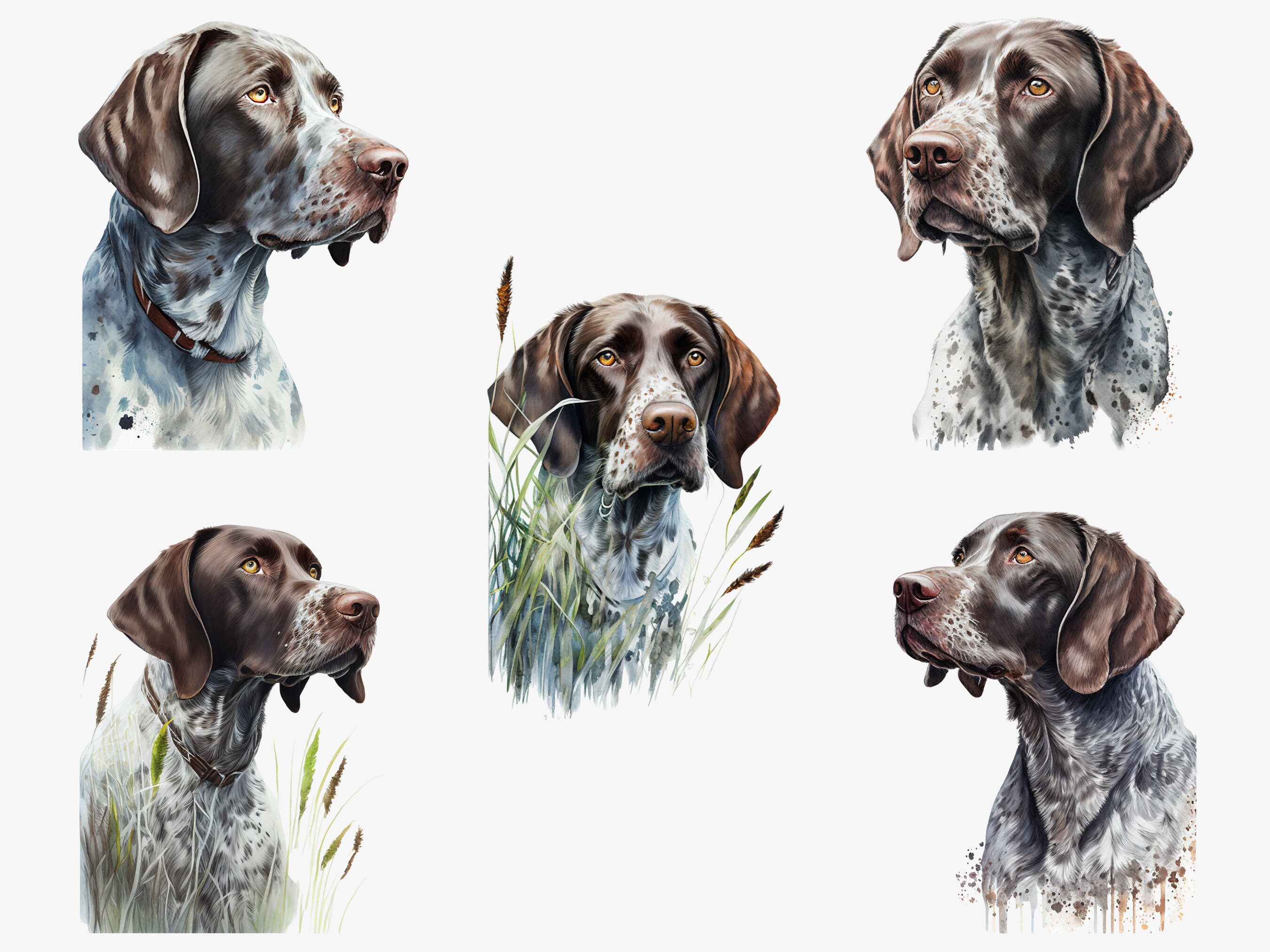 Watercolor German Pointer Clipart Bundle | German Pointer Digital ...
