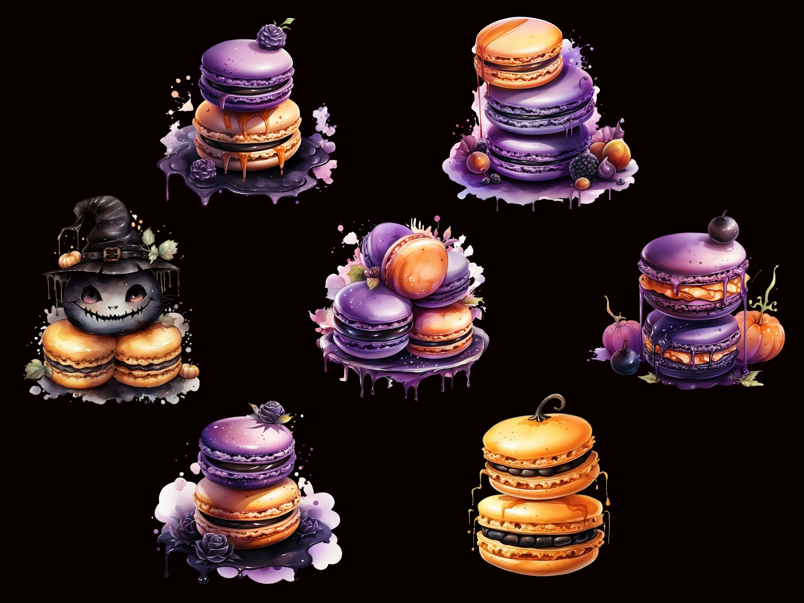 Watercolor Halloween Macron Clipart Macaron PNG Halloween PNG Digital ...