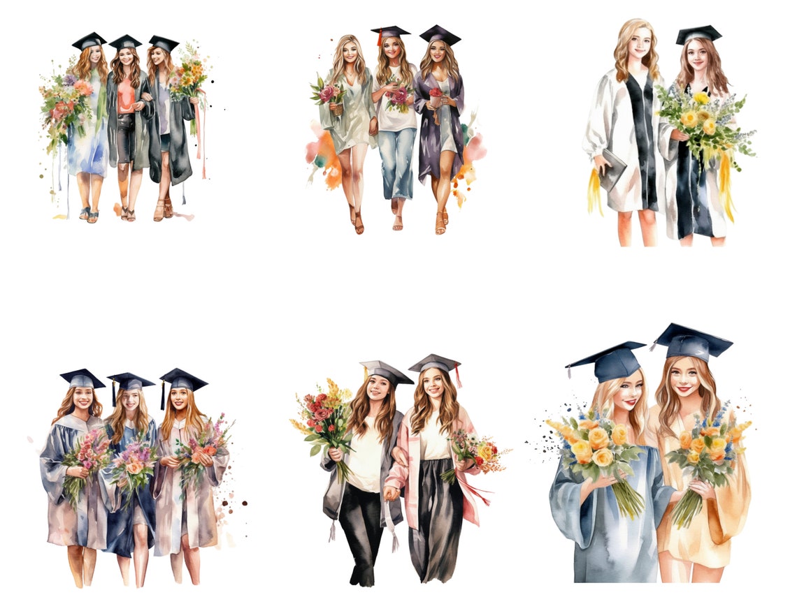 Watercolor Graduation Friends Clipart Bundle | Graduation Digital ...