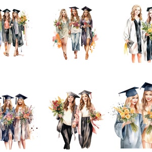 Watercolor Graduation Friends Clipart Bundle | Graduation Digital ...