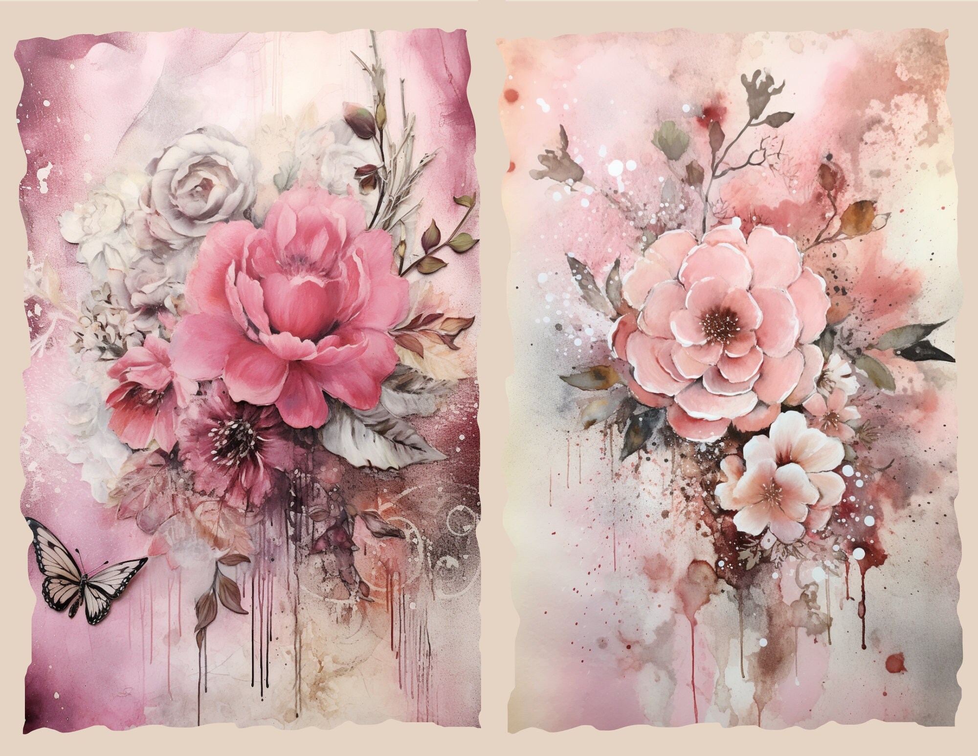 Pink Rose Junk Journal Pages Vintage Rose Junk Journal Kit Junk Journal ...