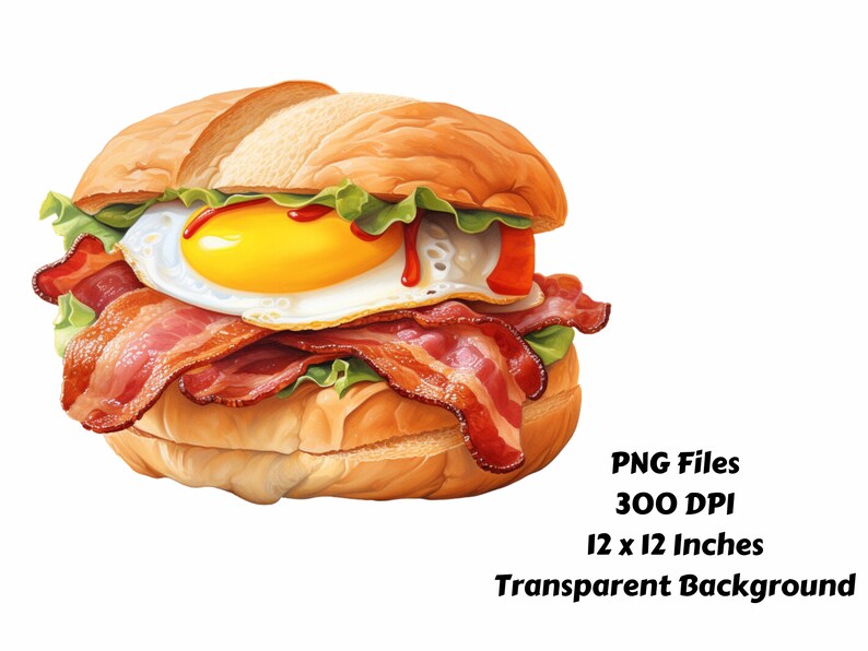 Bacon and Egg Roll Clipart Food PNG Bacon Roll Bacon - Etsy