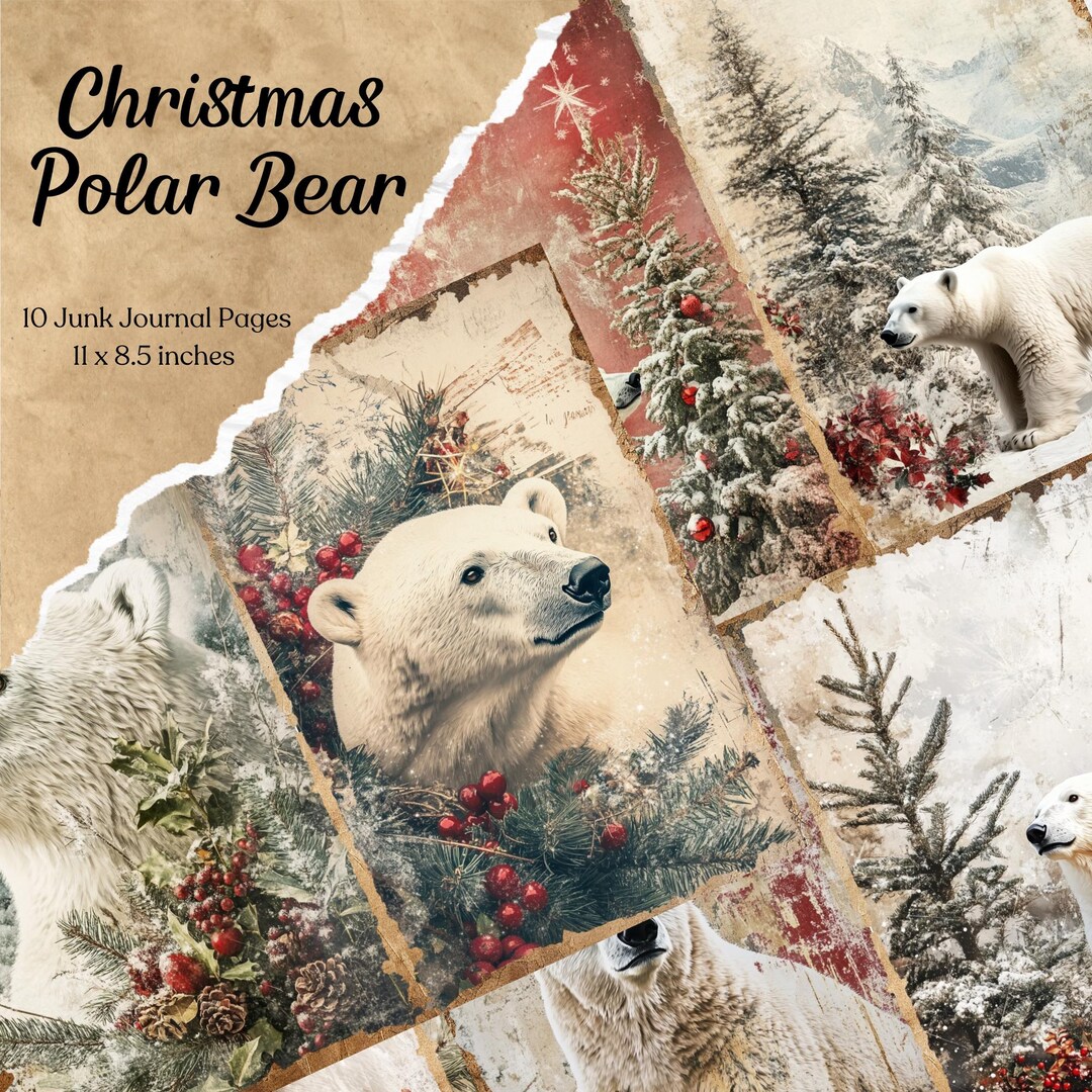 Christmas Polar Bear Junk Journal Kit Xmas Junk Journal Page Winter ...