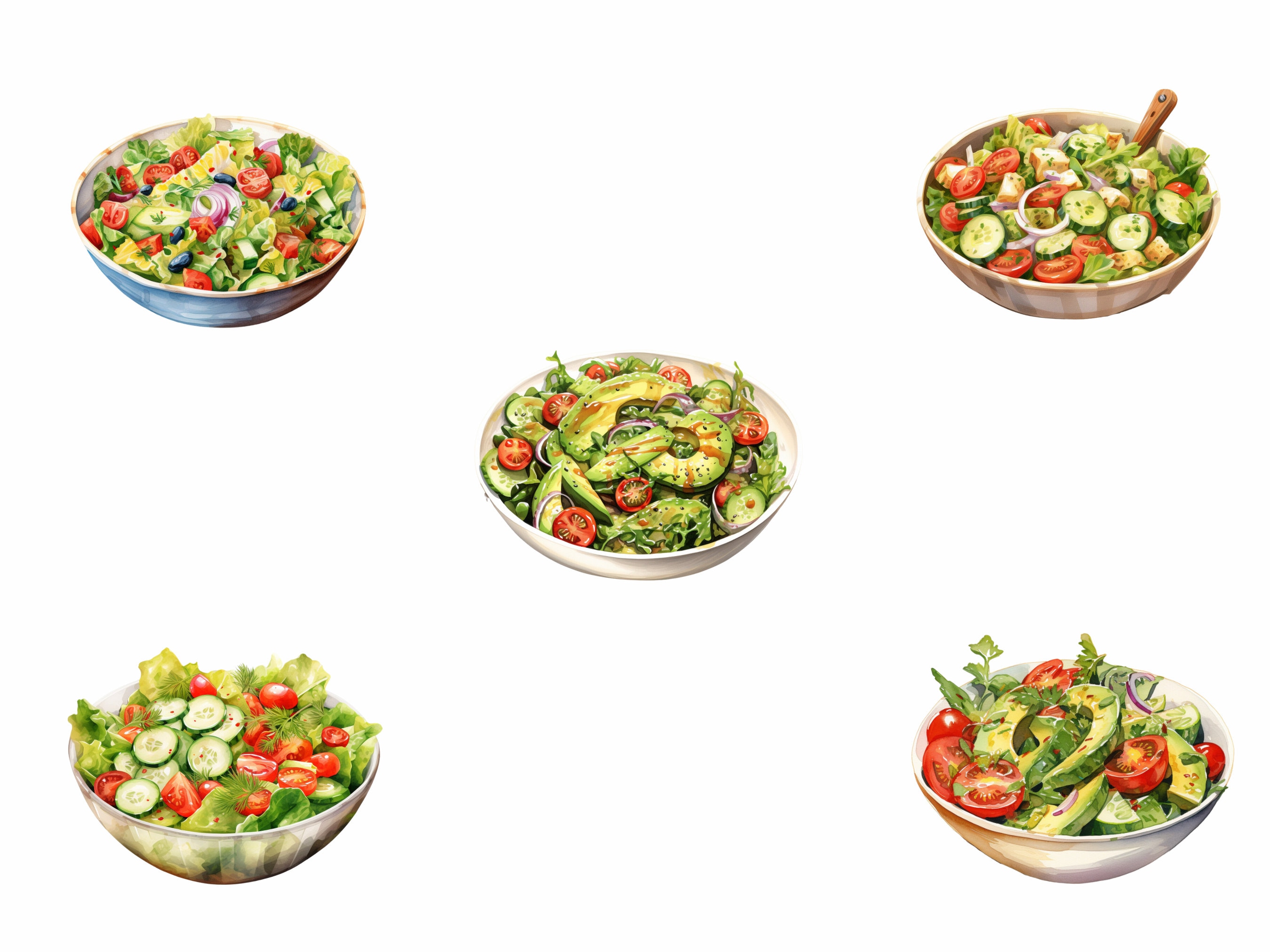 Watercolor Salad Bowl Clipart Bundle Salad PNG Sublimation Food ...