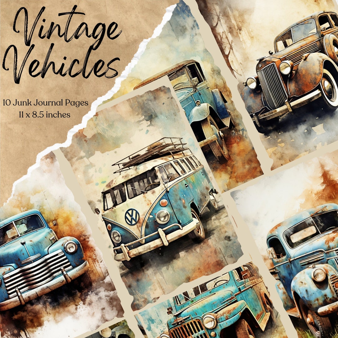 Vintage Vehicle Junk Journal Pages | Digital Scrapbook Paper ...
