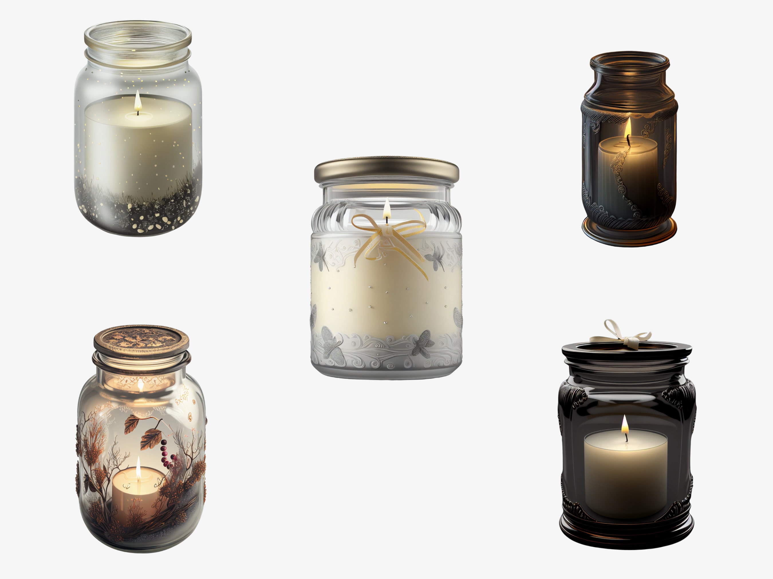 Watercolor Candle in a Jar Clipart Bundle Candle Digital Images Candle ...