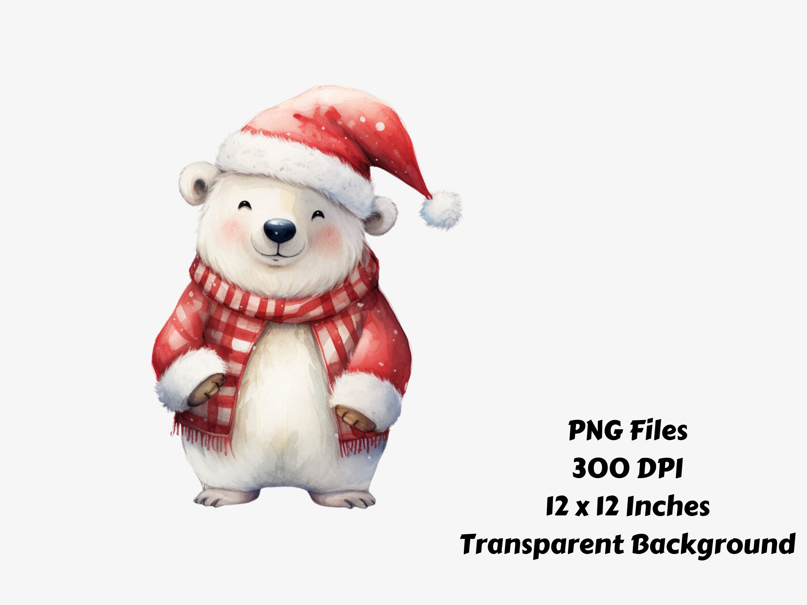 Watercolor Christmas Polar Bear Clipart Bundle Polar Bear PNG Cute Bear ...