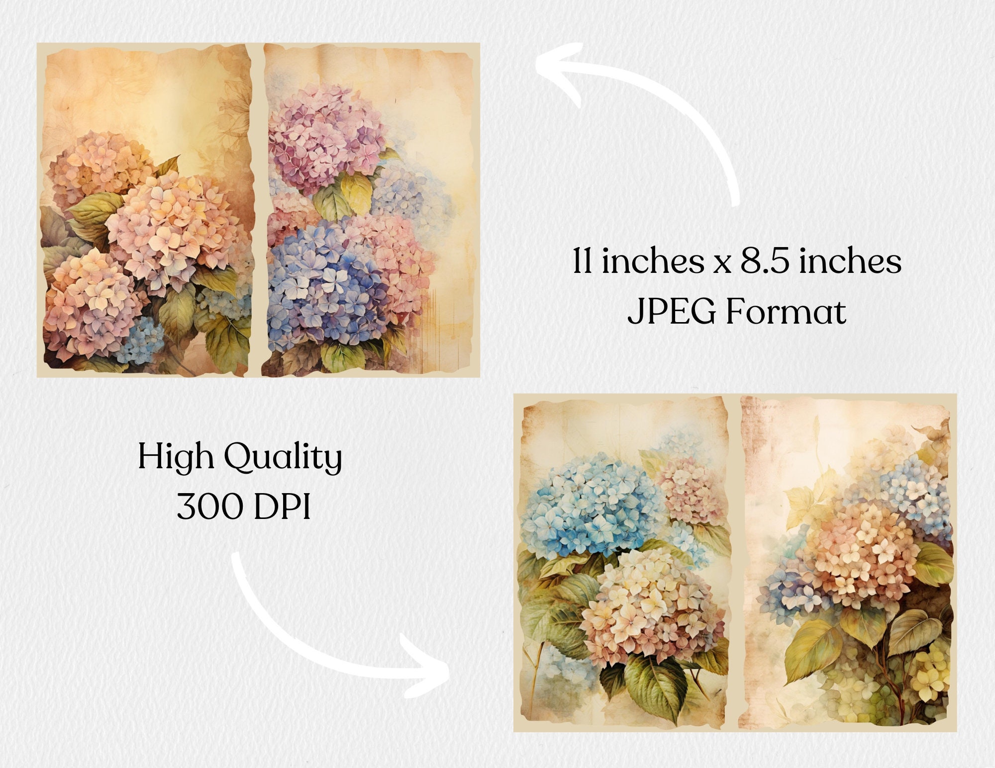 Colorful Hydrangea Junk Journal Kit | Vintage Hydrangea Junk Journal ...