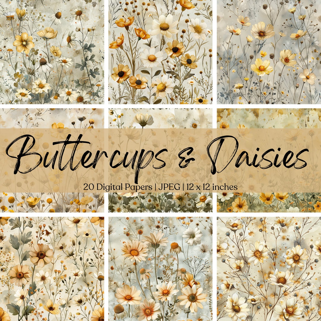 20 Buttercup and Daisy Floral Printable Paper Seamless Shabby Chic ...