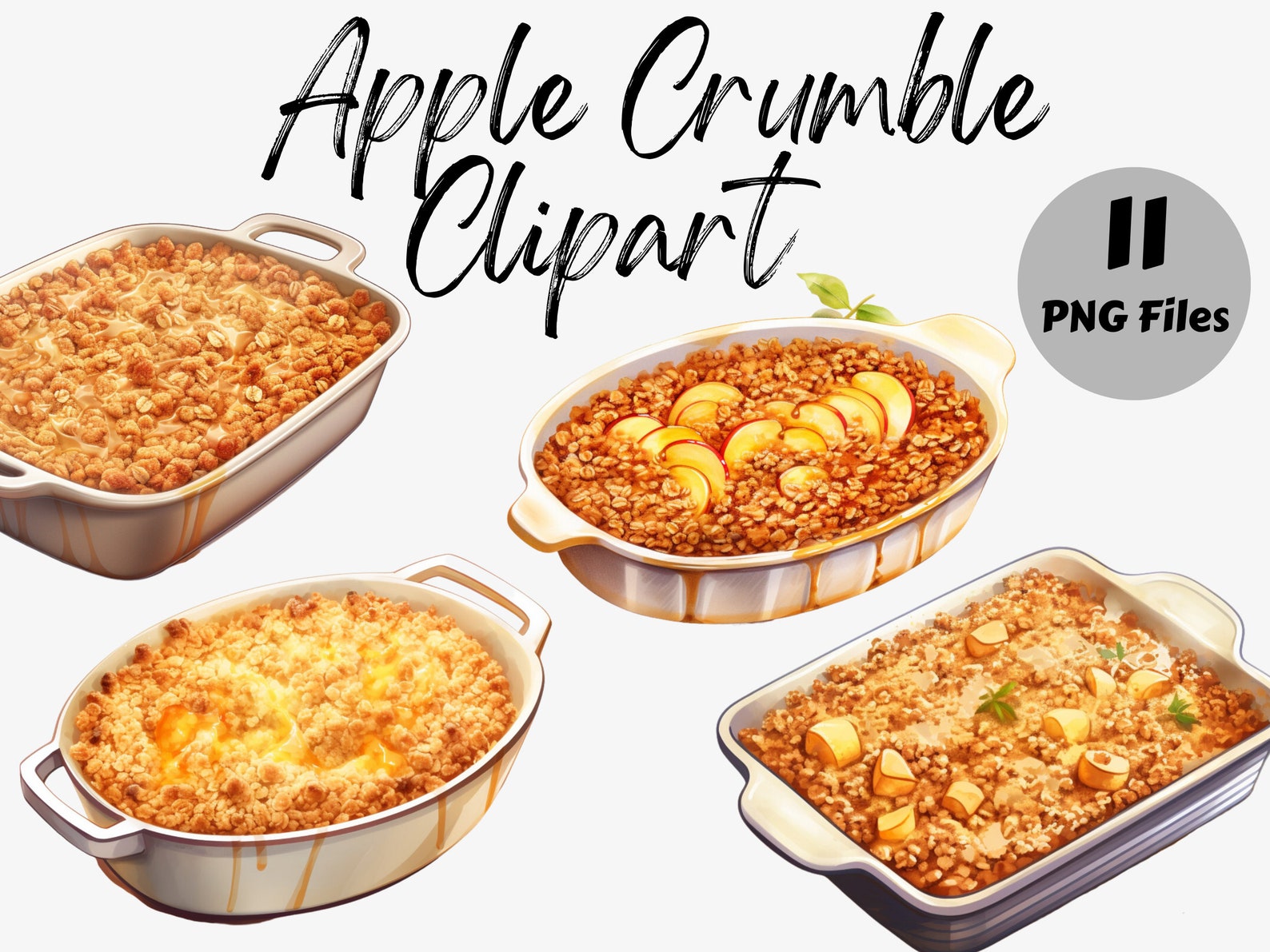 Watercolor Apple Crumble Clipart Bundle Dessert PNG Food Clipart ...