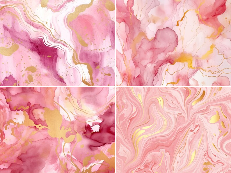 Pink and Gold Marble Digital Paper Marble Look Alcohol Ink - Etsy