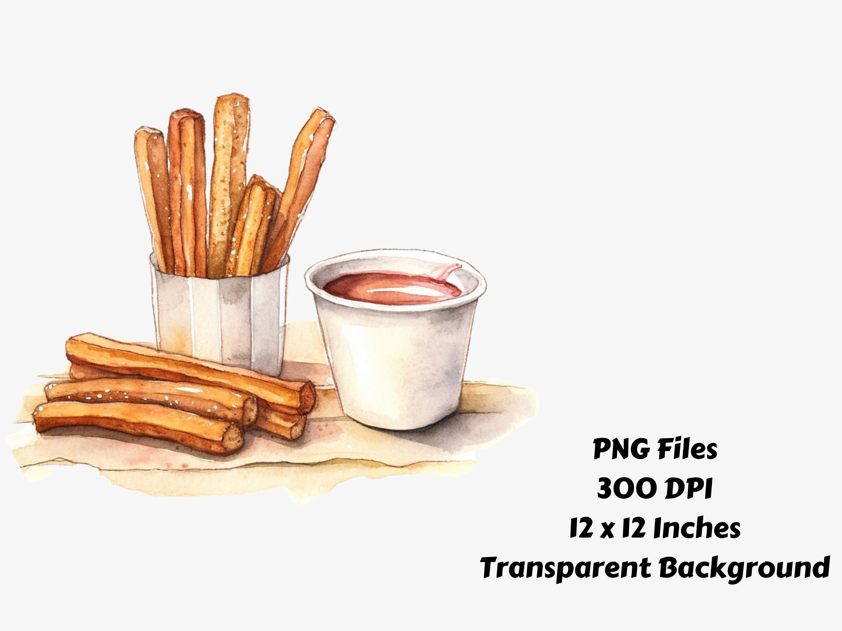 Watercolor Churros Clipart Bundle Churros PNG Fast Food Digital Images ...